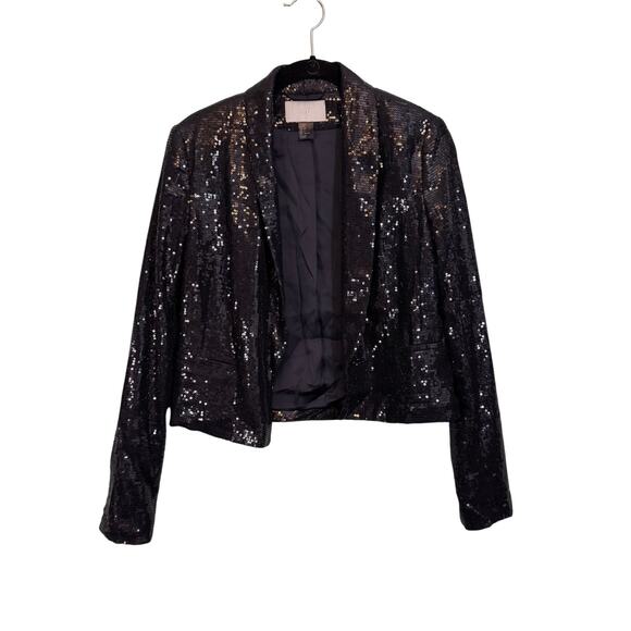 H&M | Jackets & Coats | Hm Blazer Womens 4 Black Cropped Sequin Open ...